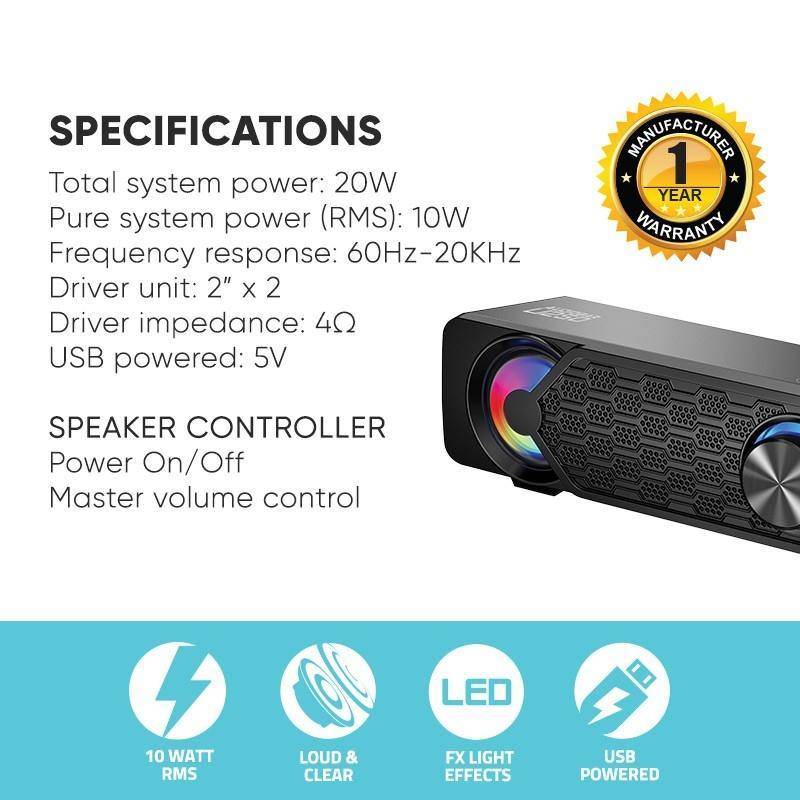 AudioBox AudioBar U250 Powerful Audio Sound Bar With LED Light Effe...